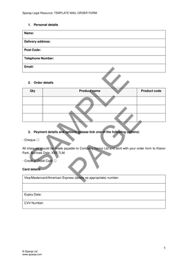 Sample Order Form Template
