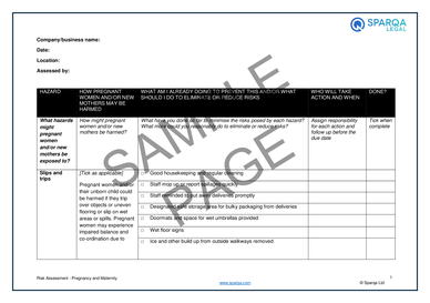 What Should Be Included In A Pregnancy Risk Assessment - Sparqa Legal