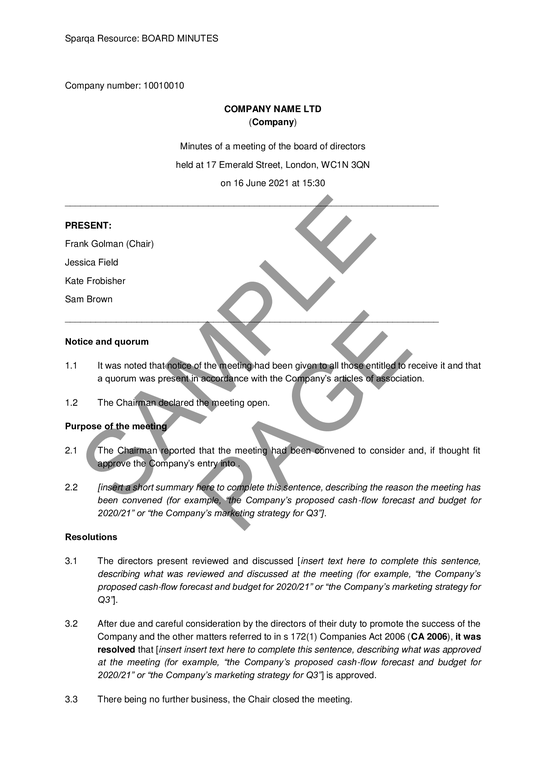 Board Meeting Guidance And Template Board Meeting Minutes